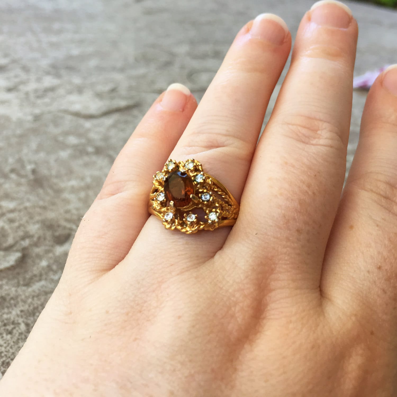 Brown Gemstone Ring Rhinestone Ring Gold Gemstone Ring | Etsy