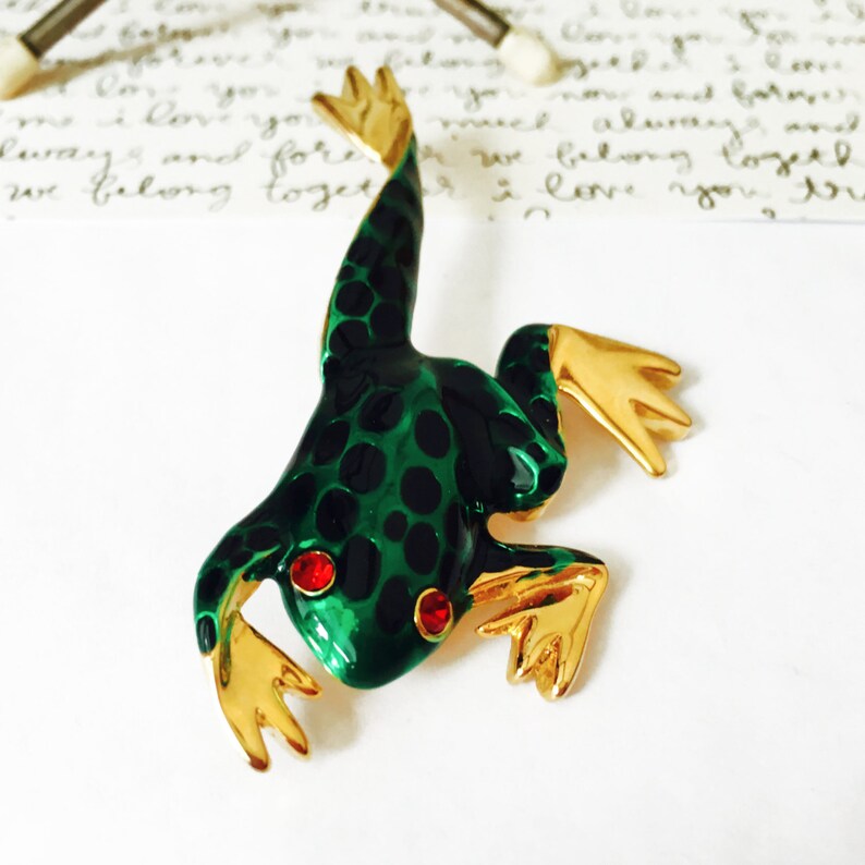 Green Frog Brooch Vintage Frog Pin Green Enamel Frog Brooch - Etsy