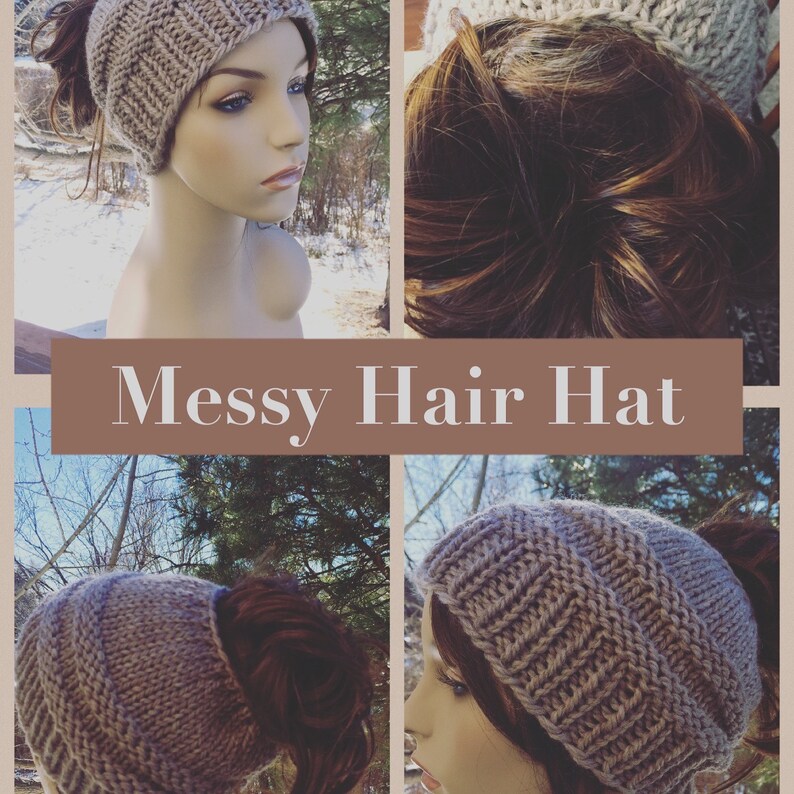 KNITTING PATTERN - Messy Hair I Don't Care Hat, Knit Hat Pattern ...