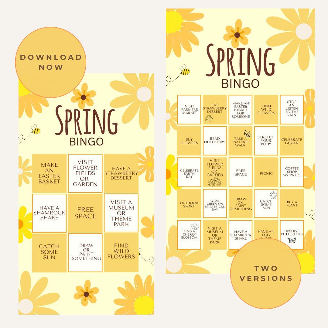 Spring Bingo Card / Spring Bucket List Printable - Etsy