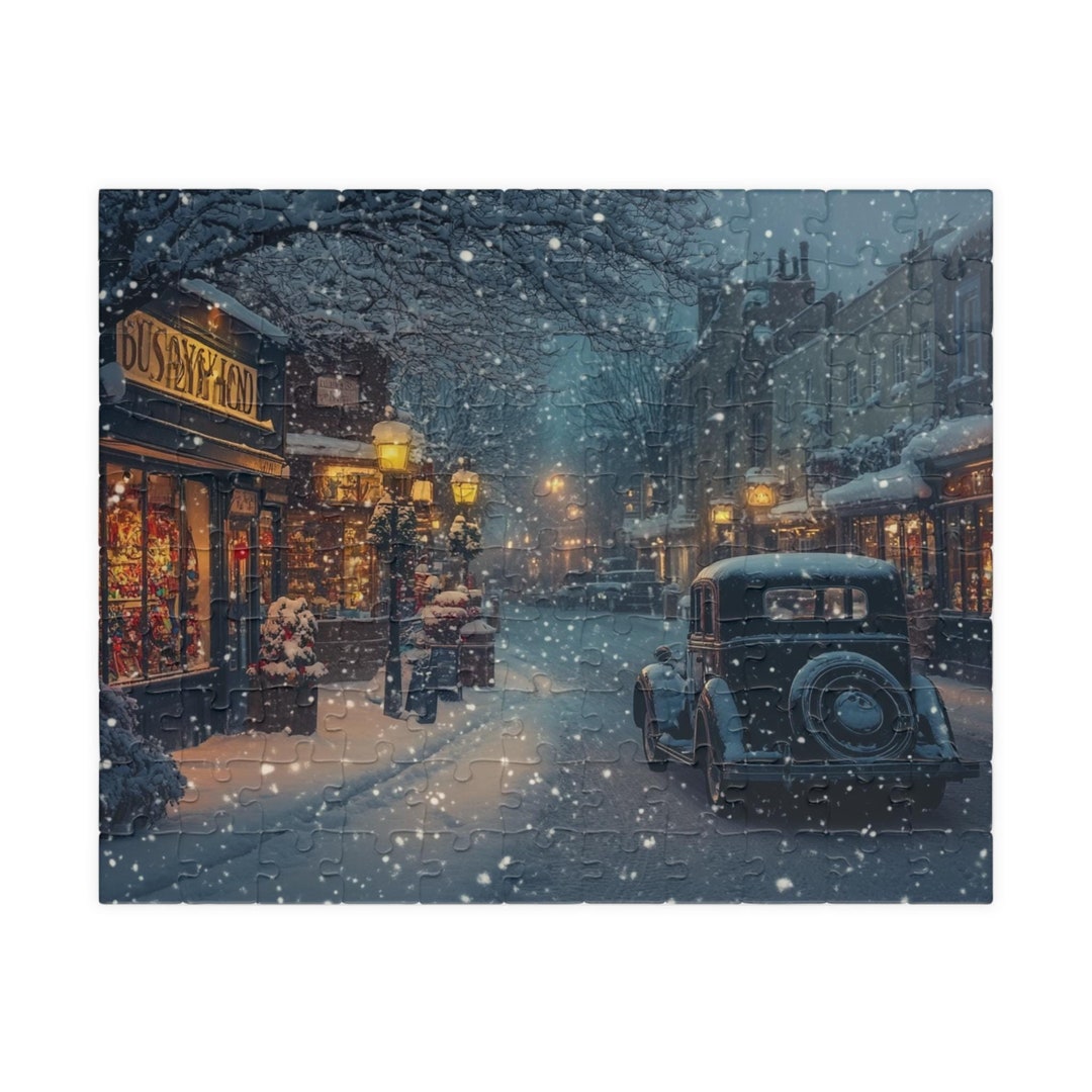 Jigsaw Puzzle, Vintage Car Cozy Town Christmas Eve Snowing, 110 252 520 ...