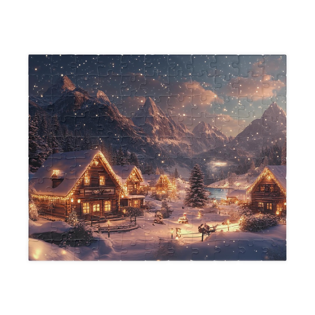 Jigsaw Puzzle Cozy Winter Village Scene, Holiday Gift, Home Decor, Fun ...
