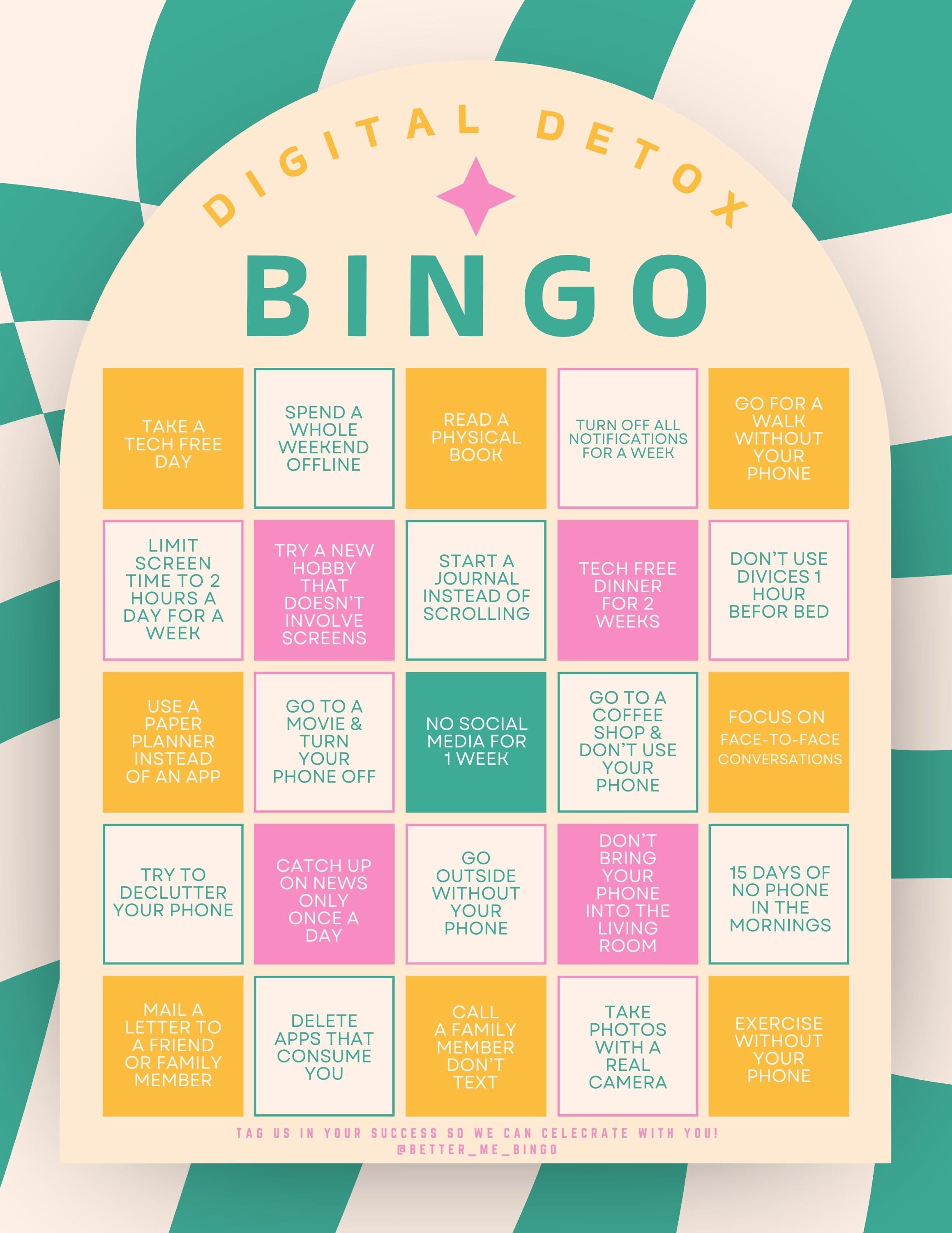Digital Detox Bingo - Etsy