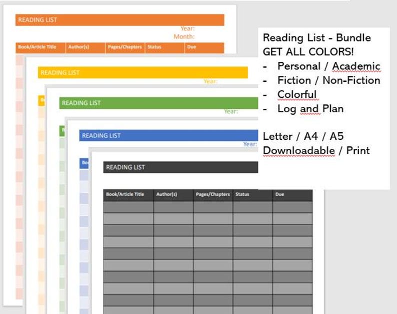 Digital | Printable | Reading List | Tracker | College | University ...