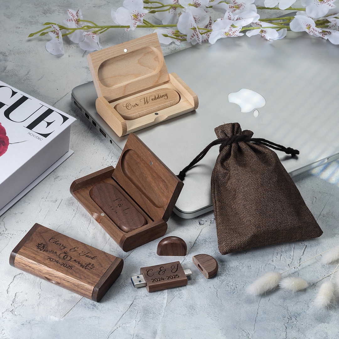 Personalised Wooden USB Drive With Engraved Gift Box | Custom Type-c ...