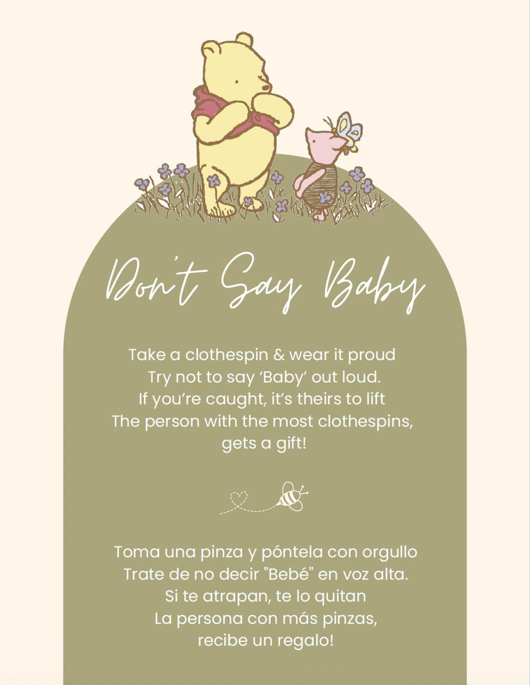 Winnie the Pooh Don’t Say Baby Game Sign – Baby Shower Printable ...