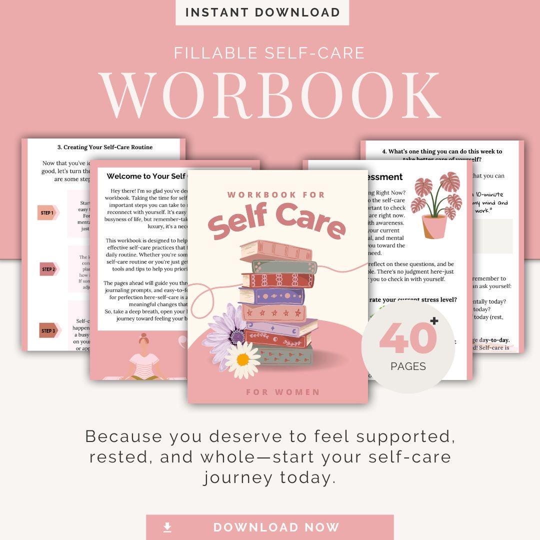 Self-care Workbook | Fillable PDF for Mental Health, Reflection ...
