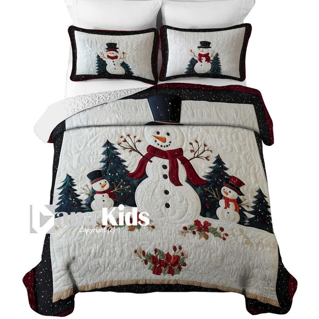 Custom Personalized Christmas Quilt Bedding Set, Frosty Friends Snowman ...