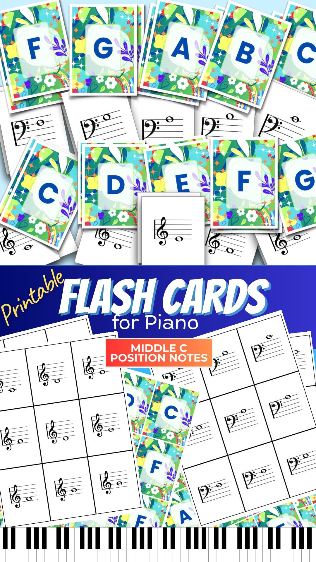 Flash Cards for Piano (middle C Position Staff Notes) - Etsy
