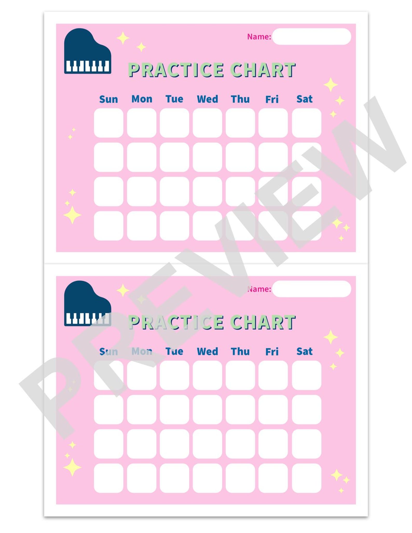 Monthly Piano Practice Charts- Soft Color Set - Etsy