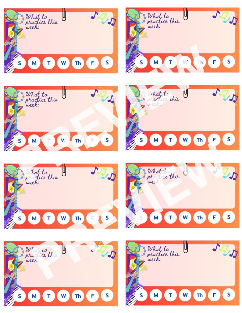 Music Assignment & Practice Chart/ Instrument Punch Card - Etsy