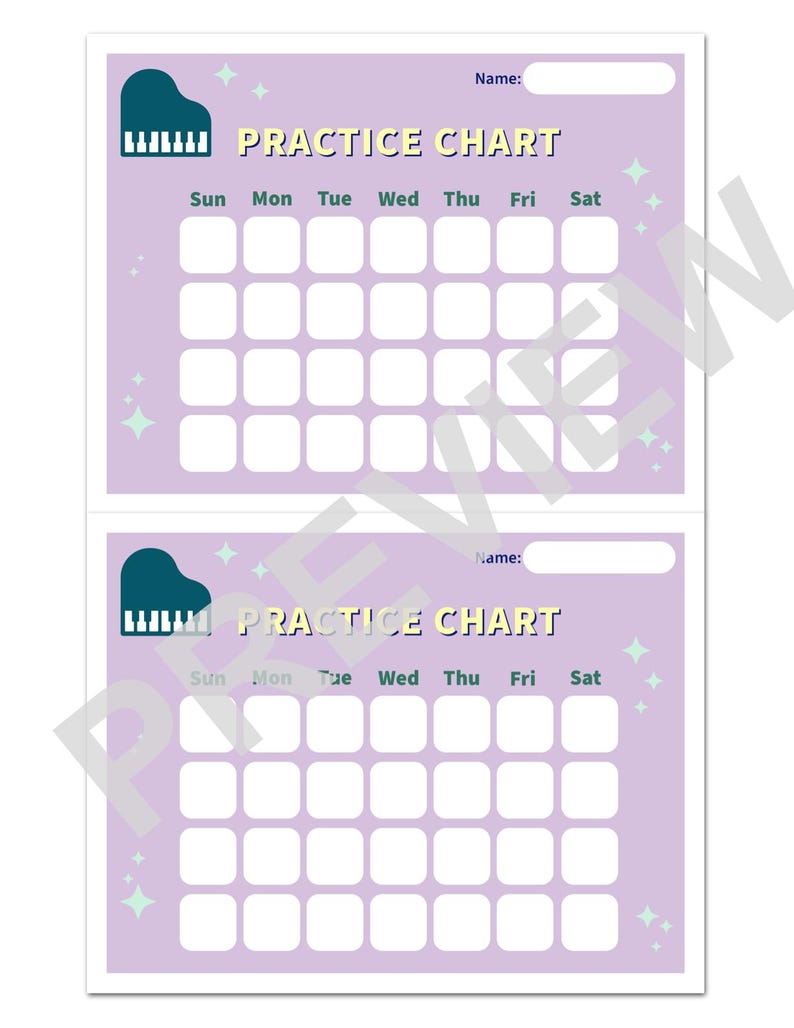 Monthly Piano Practice Charts- Soft Color Set - Etsy