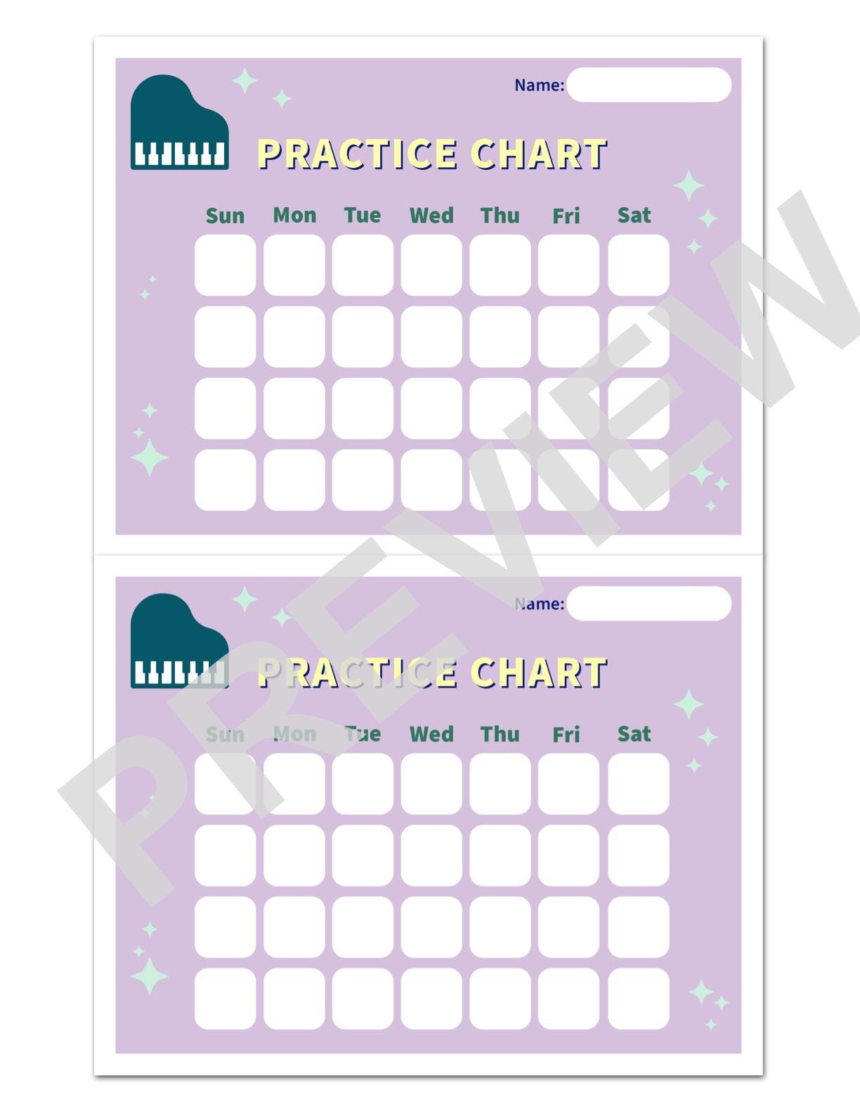 Monthly Piano Practice Charts- Soft Color Set - Etsy