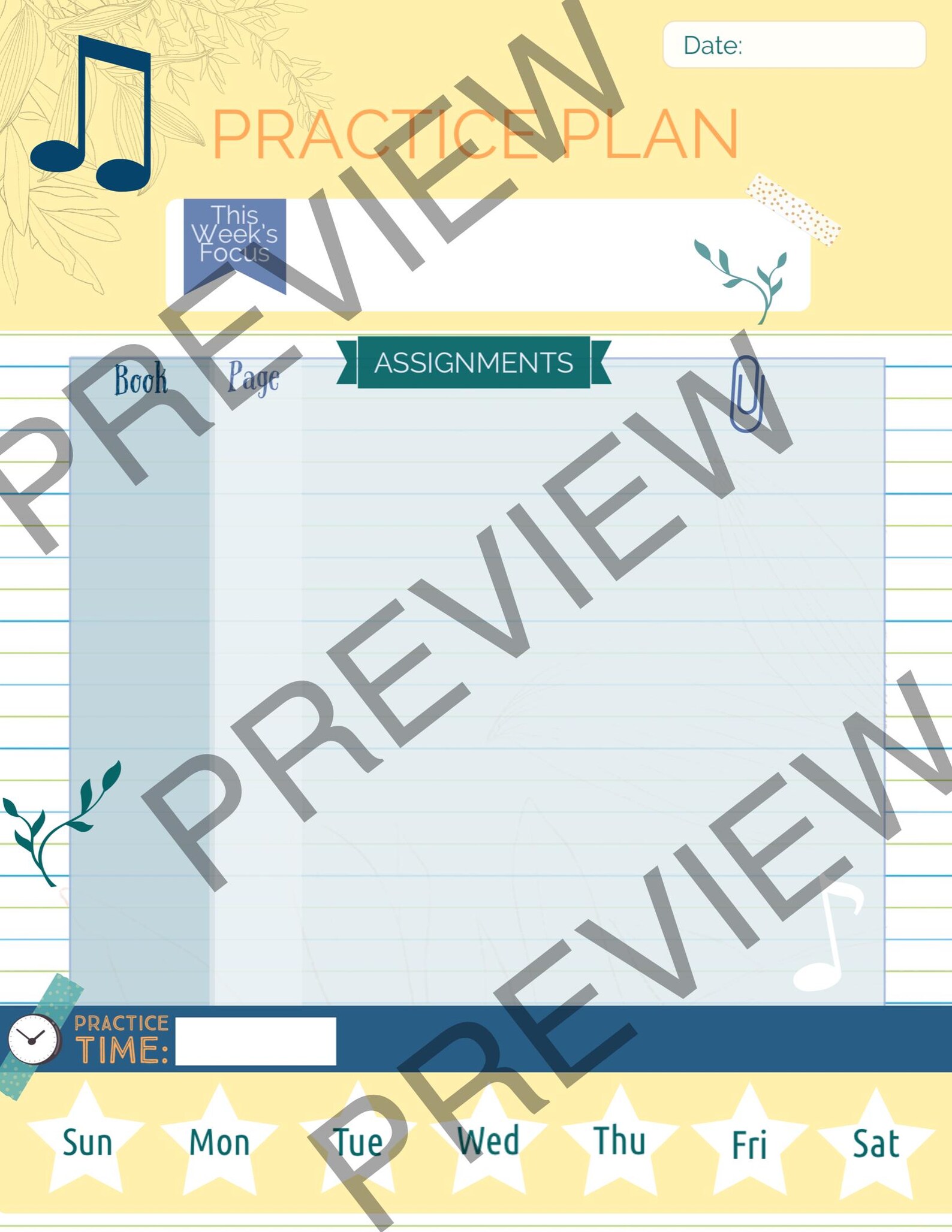 Music Assignment Sheet/practice Plans for Piano and Other Instruments ...