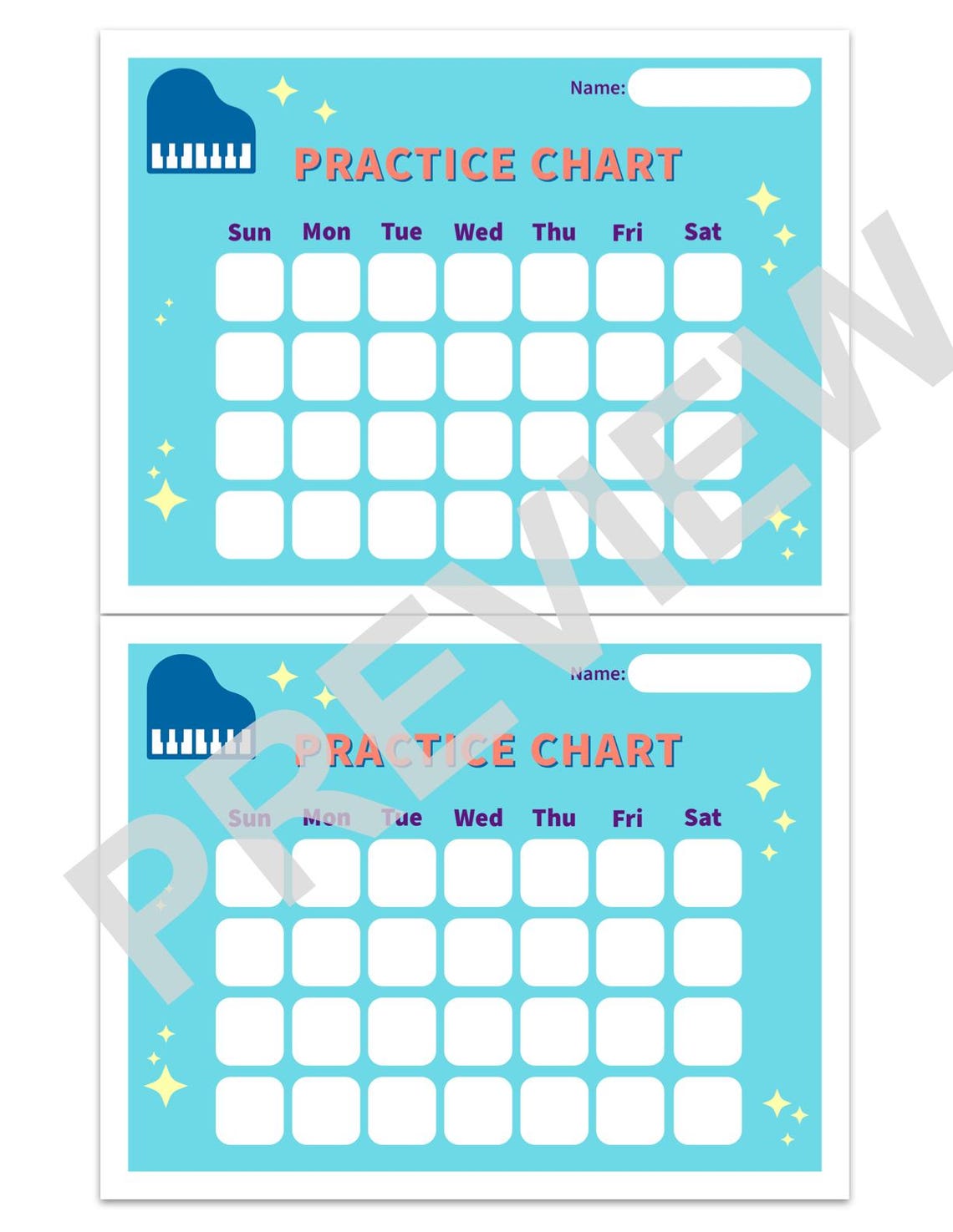 Monthly Piano Practice Charts- Soft Color Set - Etsy
