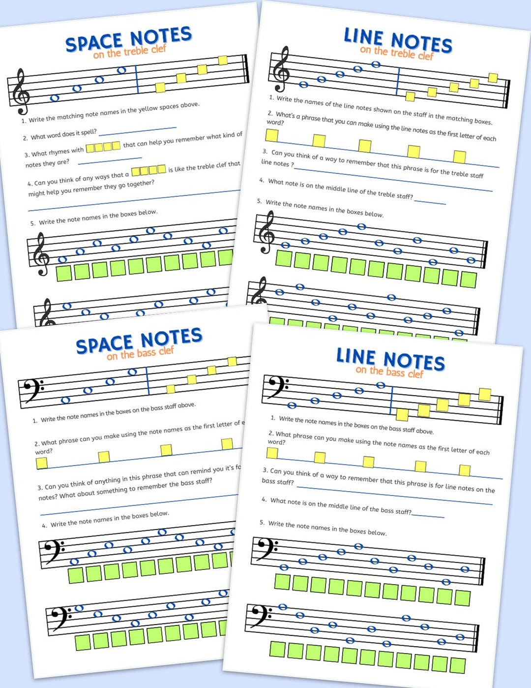 Grand Staff Note Reading Worksheets - Etsy