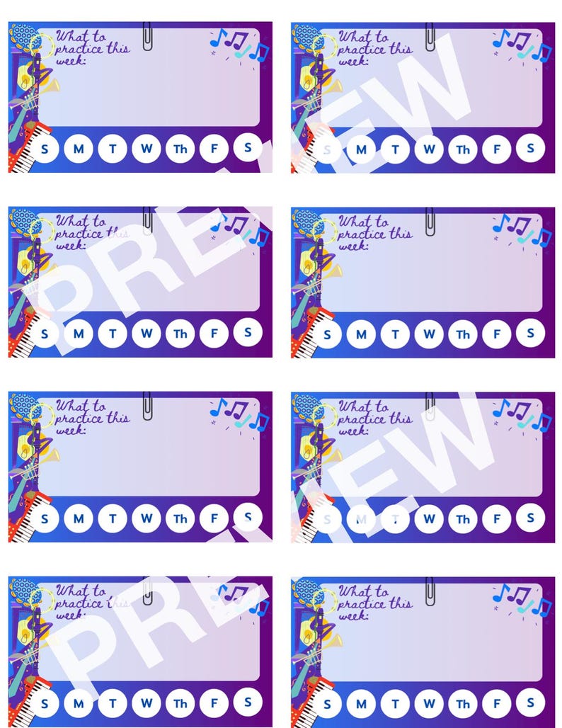 Music Assignment & Practice Chart/ Instrument Punch Card - Etsy