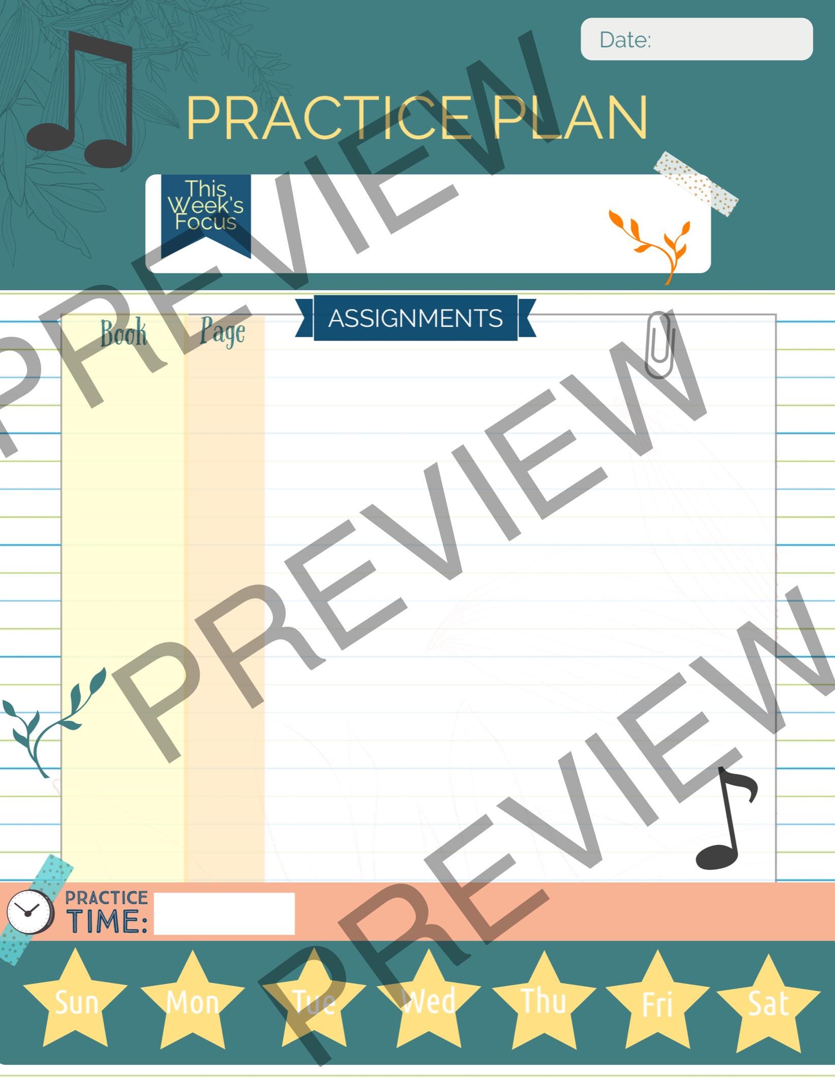 Music Assignment Sheet/practice Plans for Piano and Other Instruments ...