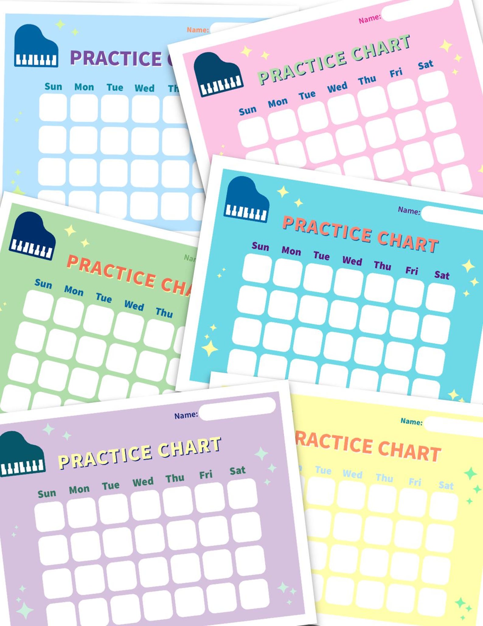 Monthly Piano Practice Charts- Soft Color Set - Etsy