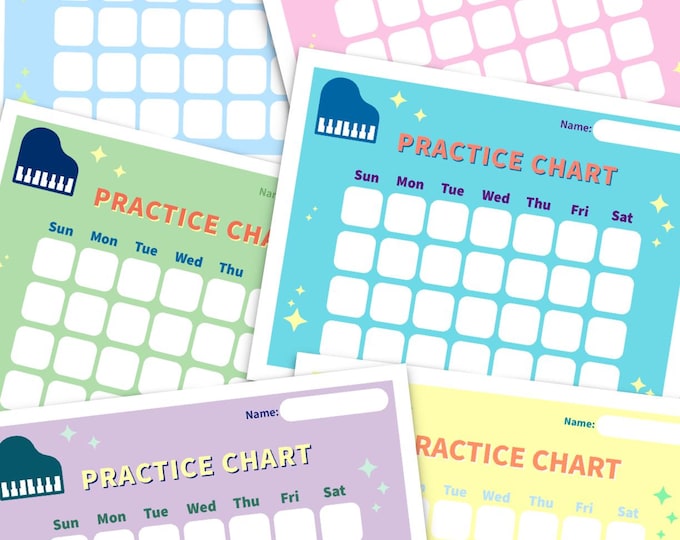Monthly Piano Practice Charts- Soft Color Set - Etsy