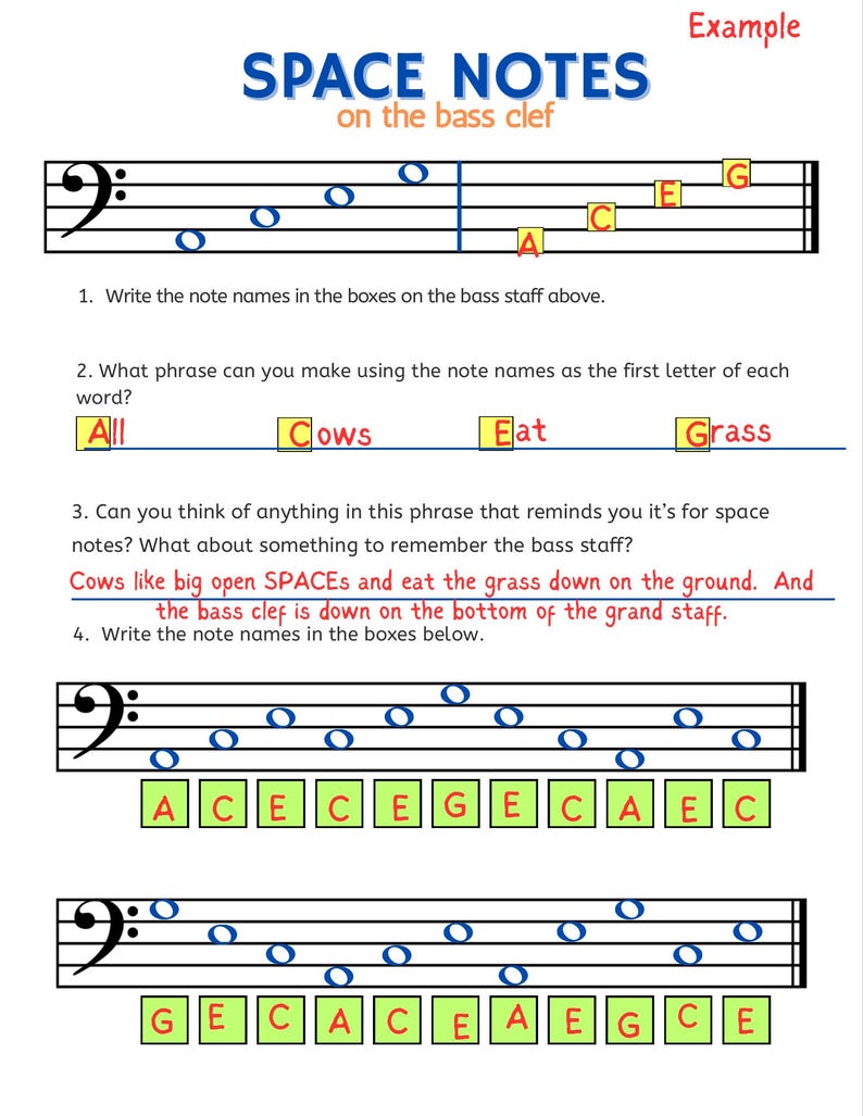 Grand Staff Note Reading Worksheets - Etsy