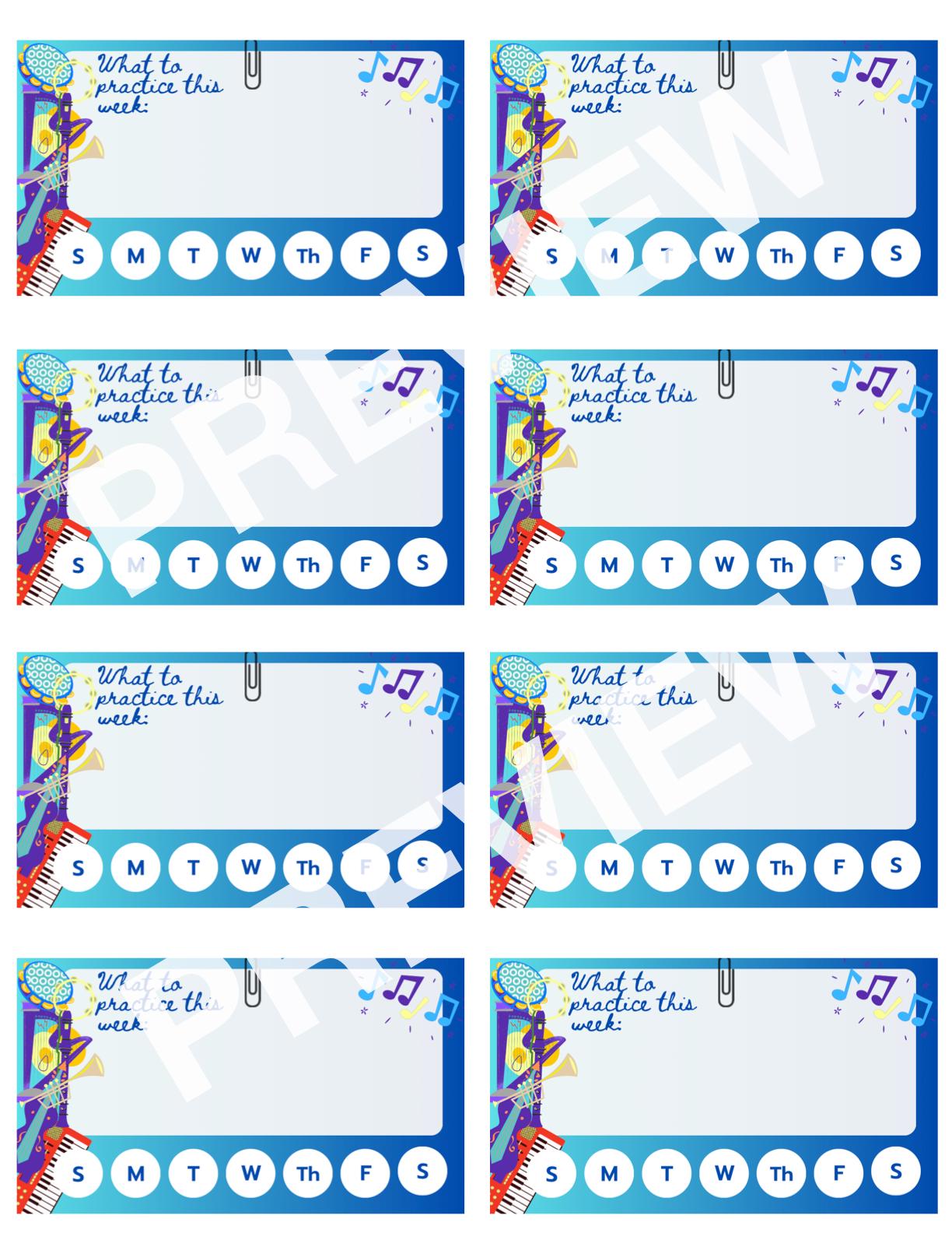 Music Assignment & Practice Chart/ Instrument Punch Card - Etsy