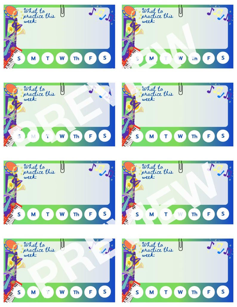 Music Assignment & Practice Chart/ Instrument Punch Card - Etsy