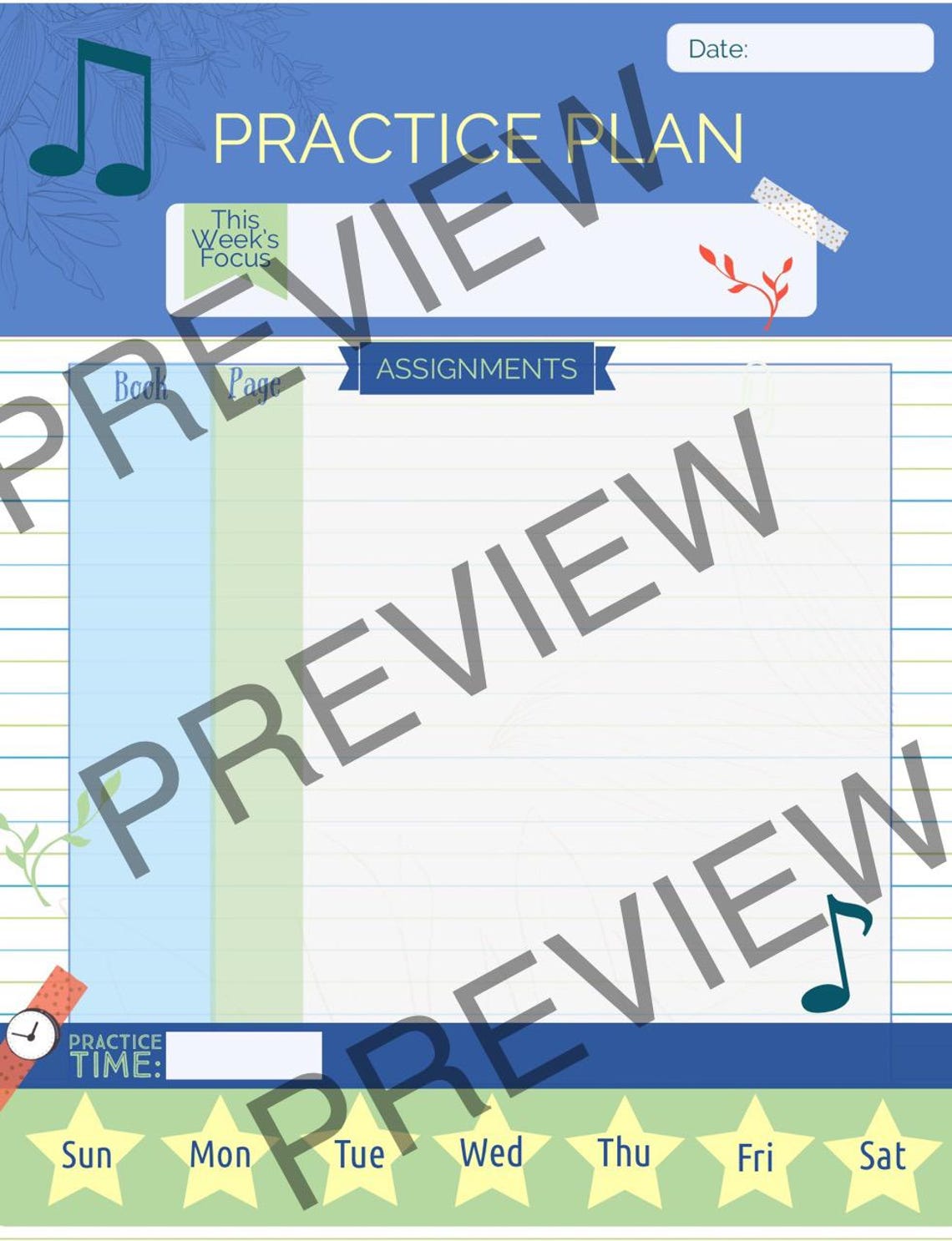 Music Assignment Sheet/practice Plans for Piano and Other Instruments ...