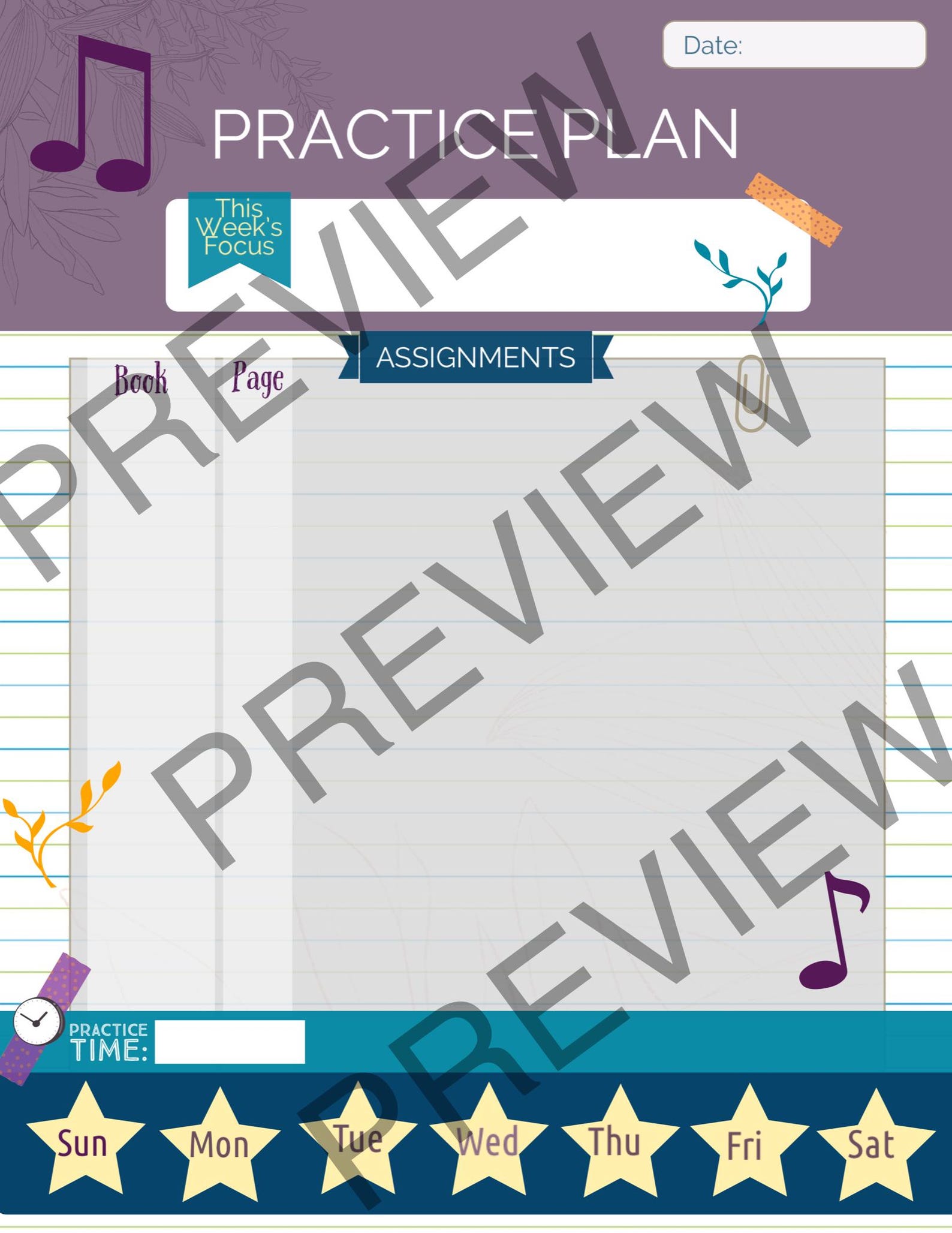 Music Assignment Sheet/practice Plans for Piano and Other Instruments ...
