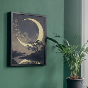 Golden Crescent Moon – Japanese Minimalist Landscape Art Printable - Etsy