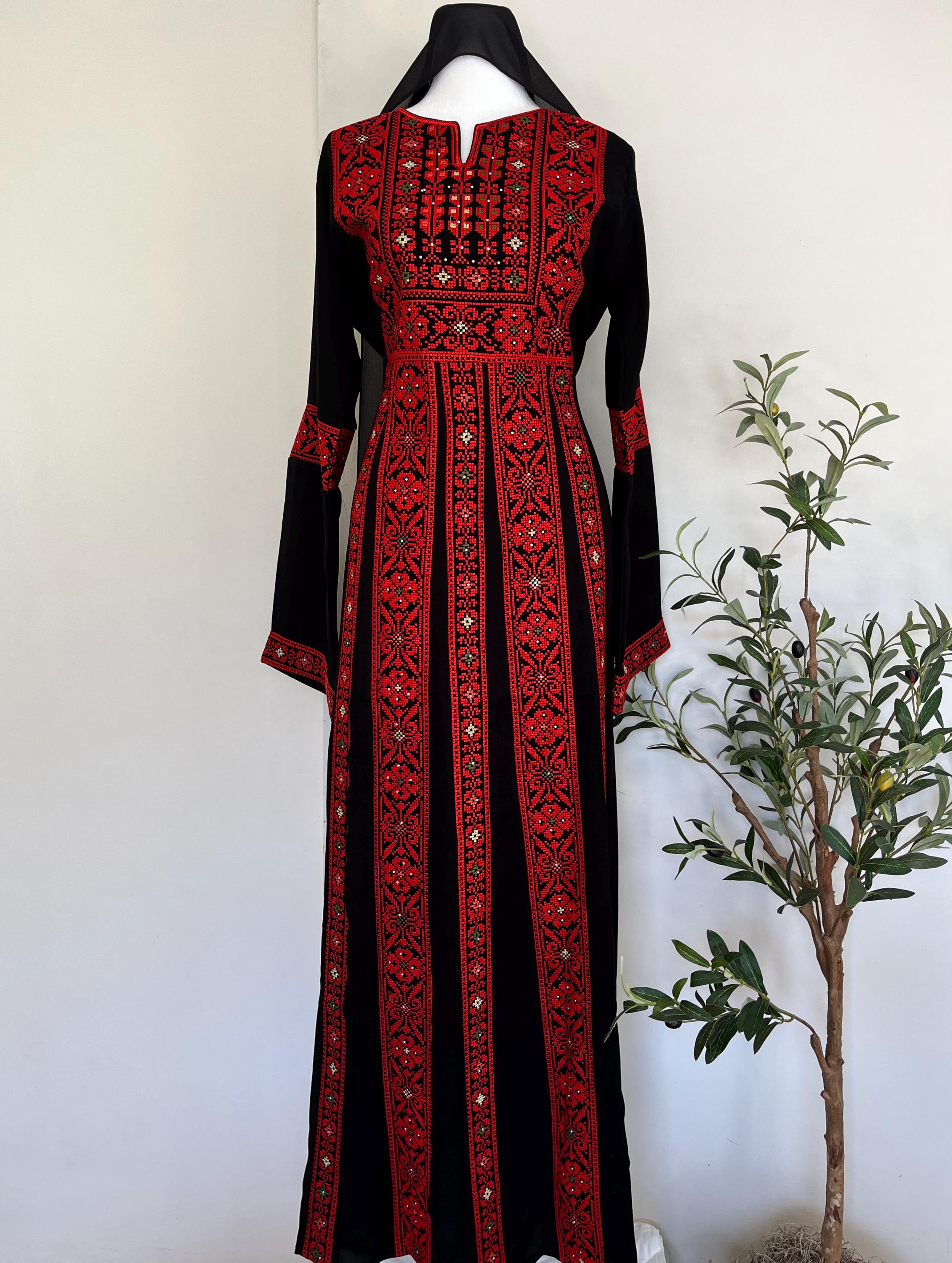 Palestinian Tatreez Embroidered Thobe, Adjustable Waist Dress, Handmade ...