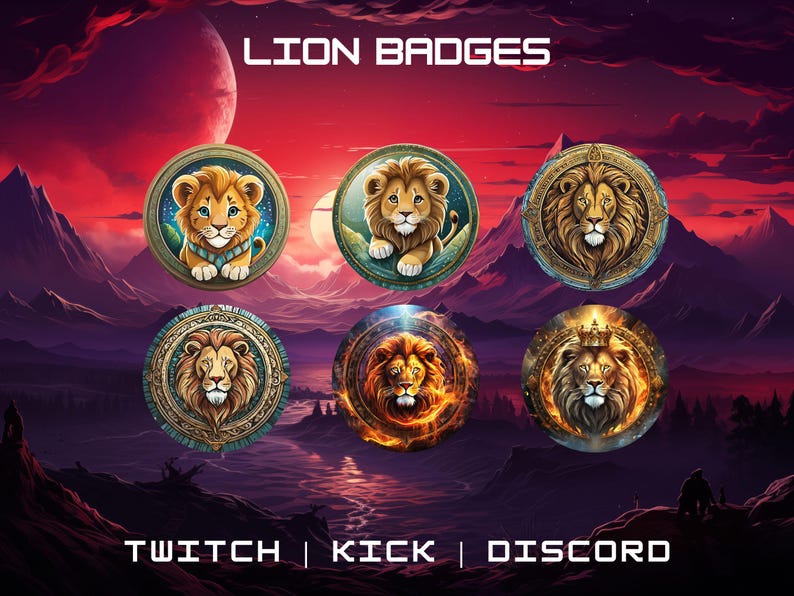 Lion Twitch Sub Badges: Animal Subscriber Icons (set of 6) - Etsy