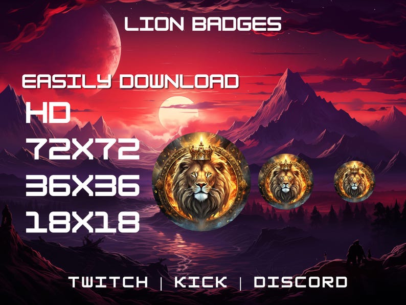 Lion Sub Badge for Twitch | Set of 6 | Animal Sub Icons | Twitch ...