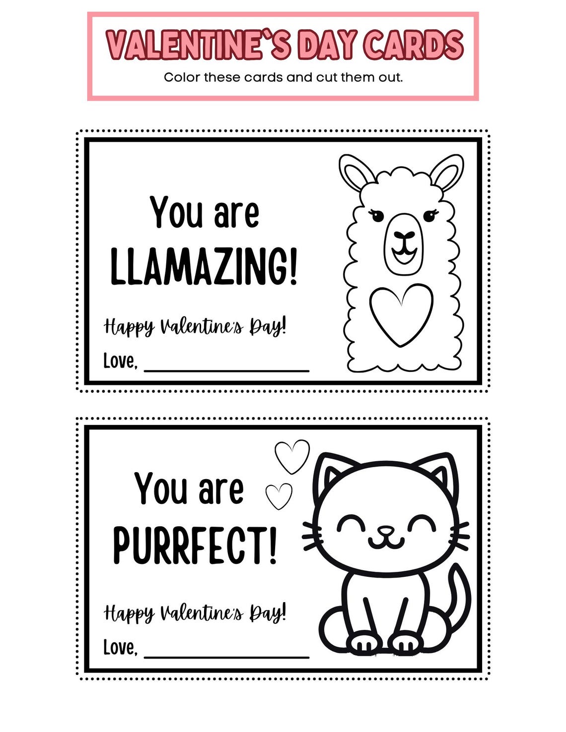 Printable Valentine's Day Coloring Cards for Kids | Fun and Cute Animal ...
