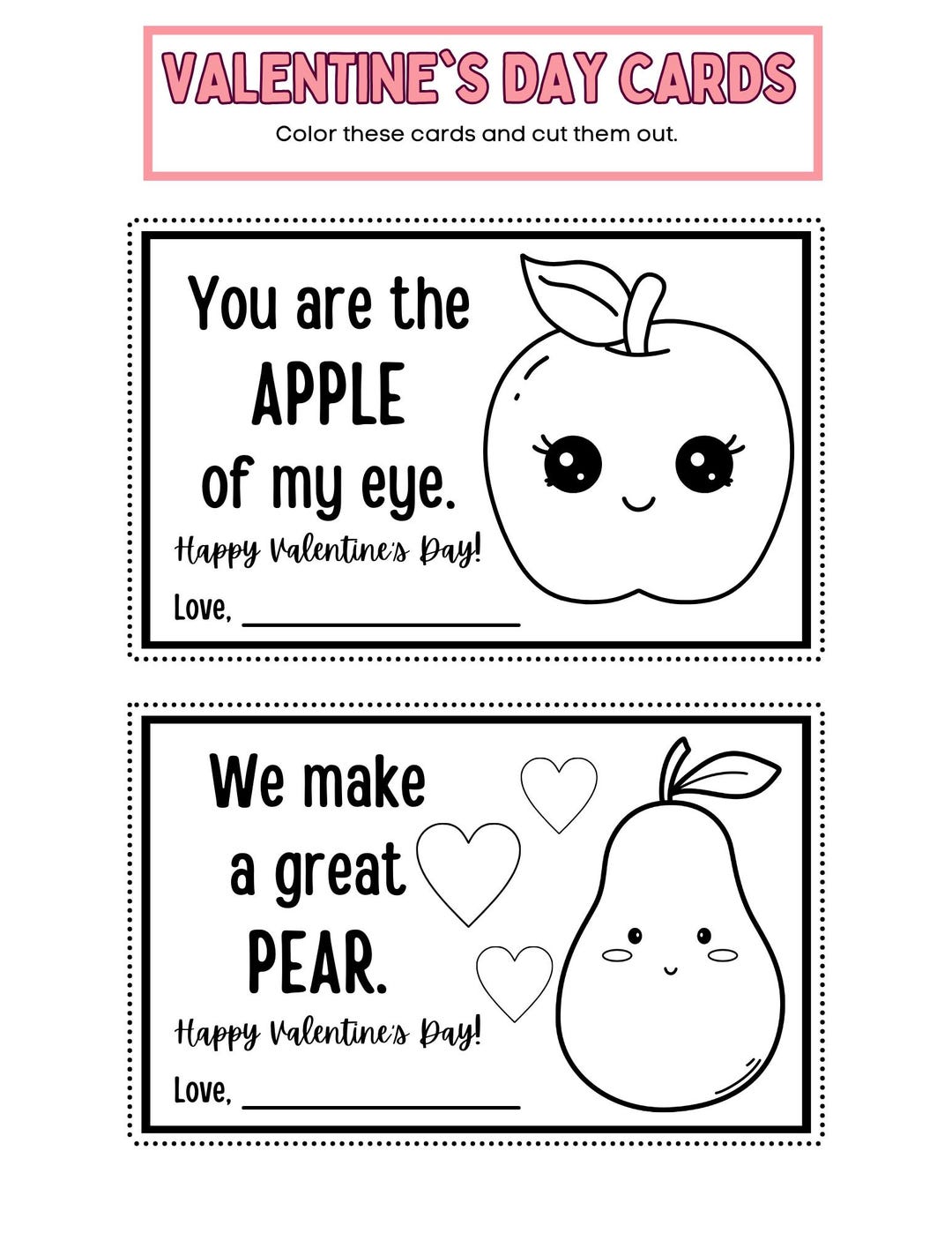 Fruit and Food-themed Valentine's Day Coloring Cards | Printable and ...