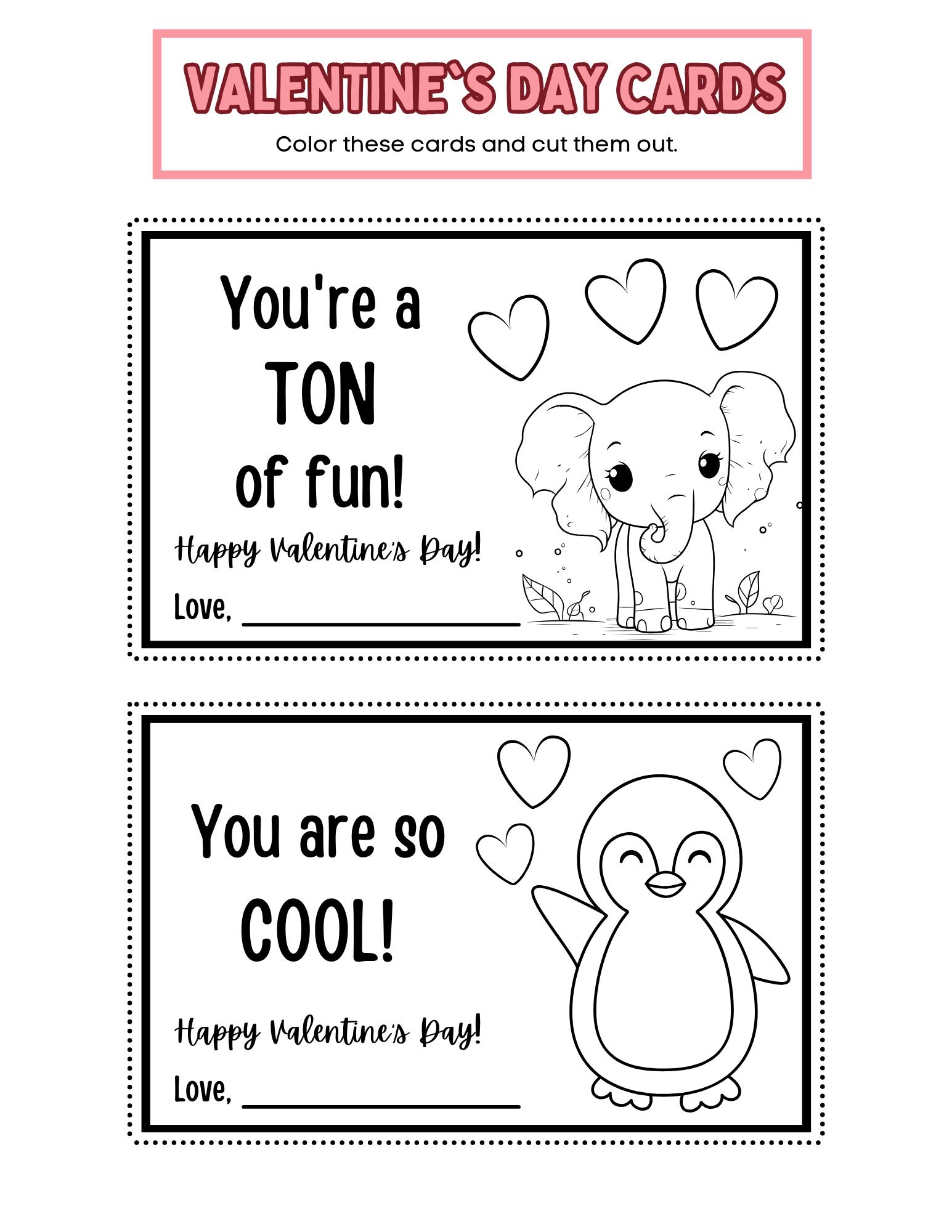 Printable Valentine's Day Coloring Cards for Kids | Fun and Cute Animal ...