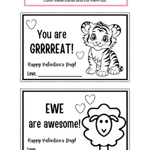 Printable Valentine's Day Coloring Cards for Kids Fun and Cute Animal ...