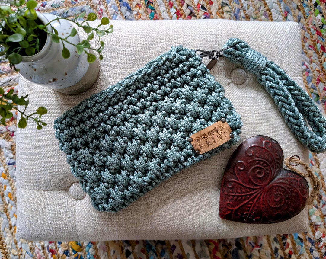 Handcrafted Sage Crochet Wristlet, Long Wallet & Cell Phone Holder With ...