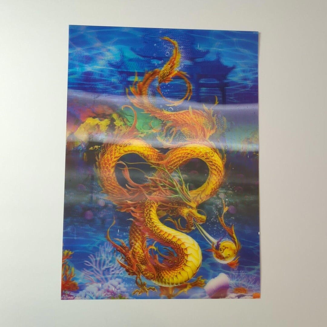 Awesome Vintage 3D Ocean Theme Dragon Print Suitable for Framing 9" X ...