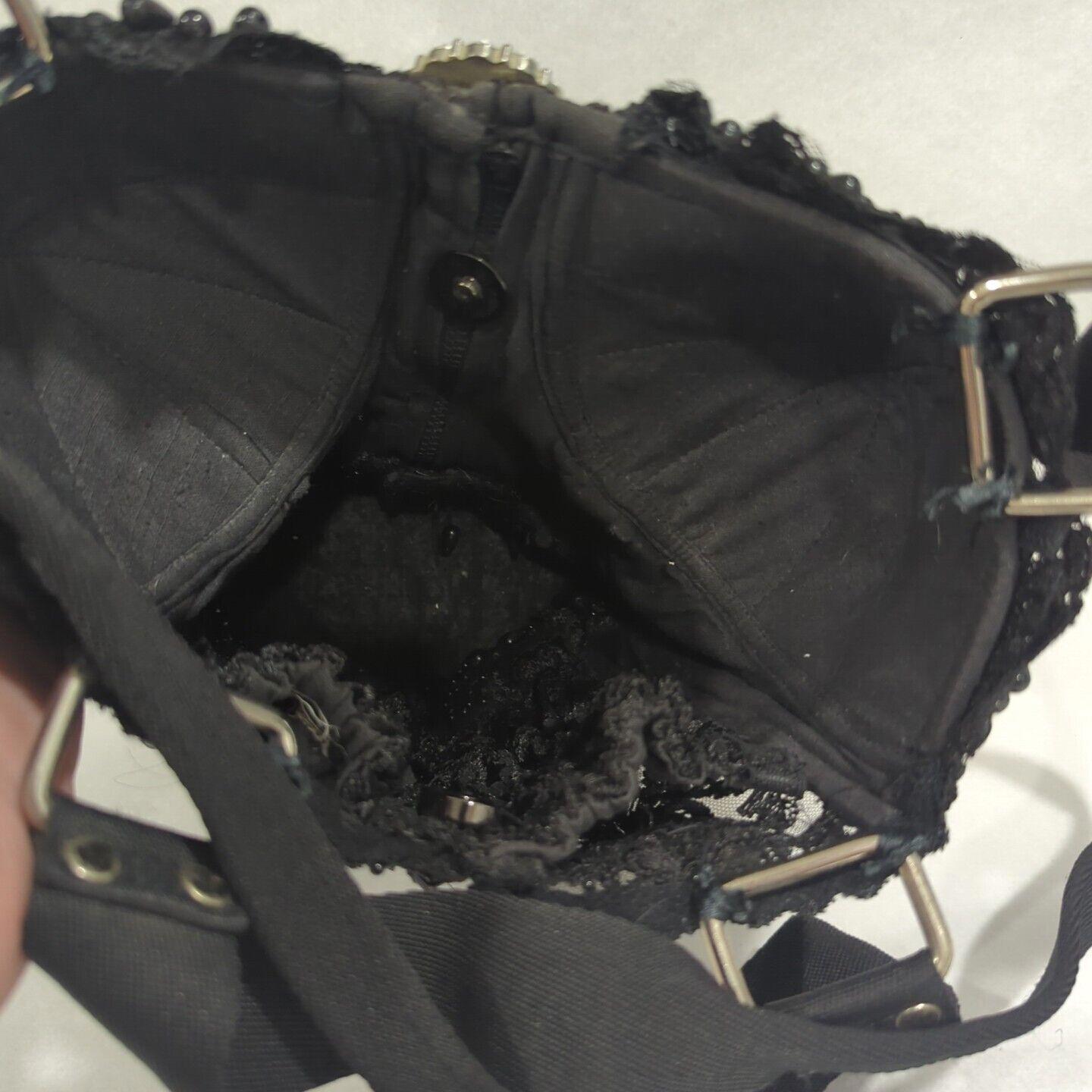 Vintage Handmade Bustier Corset Style Purse Handbag Black With White ...