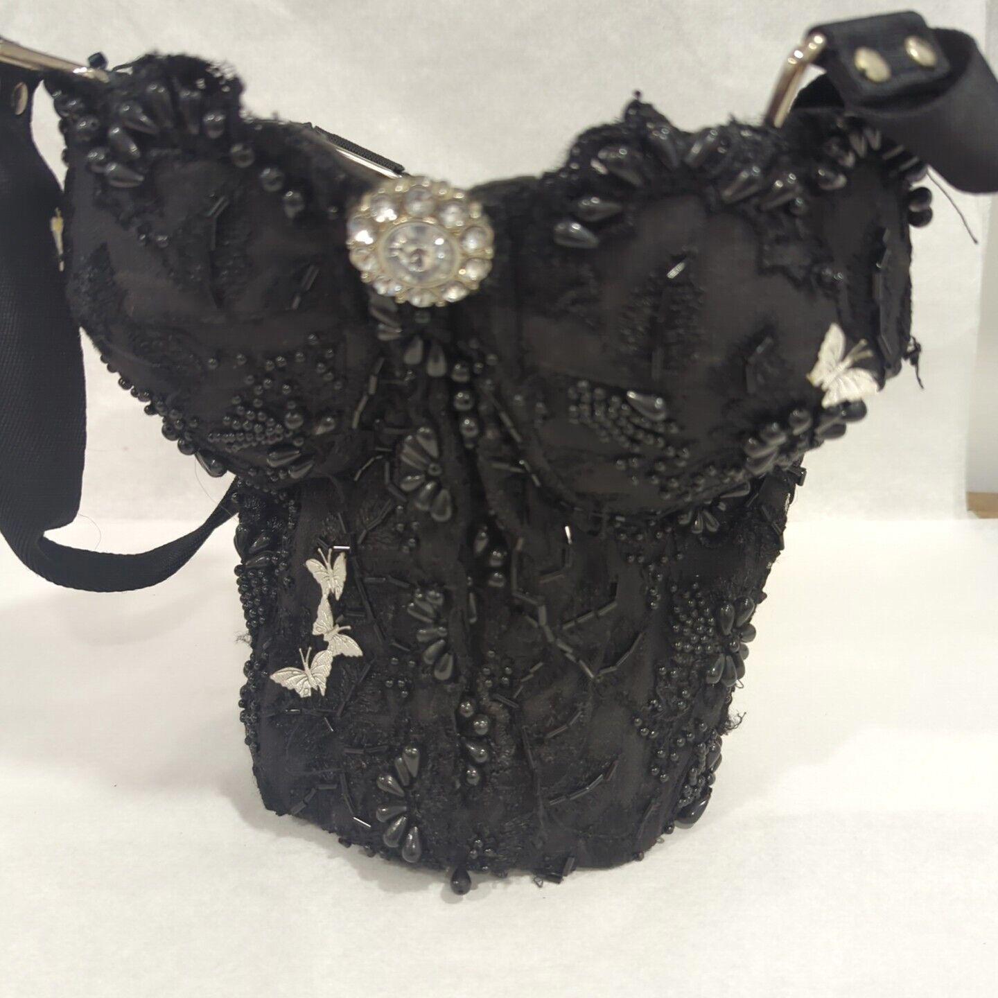 Vintage Handmade Bustier Corset Style Purse Handbag Black With White ...