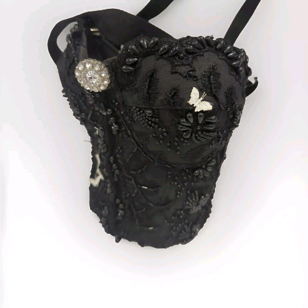Vintage Handmade Bustier Corset Style Purse Handbag Black With White ...