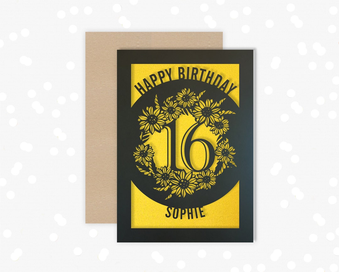 Personalised 16th Papercut Birthday Card Sunflower Design With the Name ...