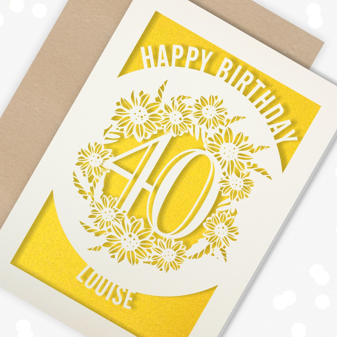 40th Birthday Card Personalised Papercut Sunflower Design for Her Paper ...