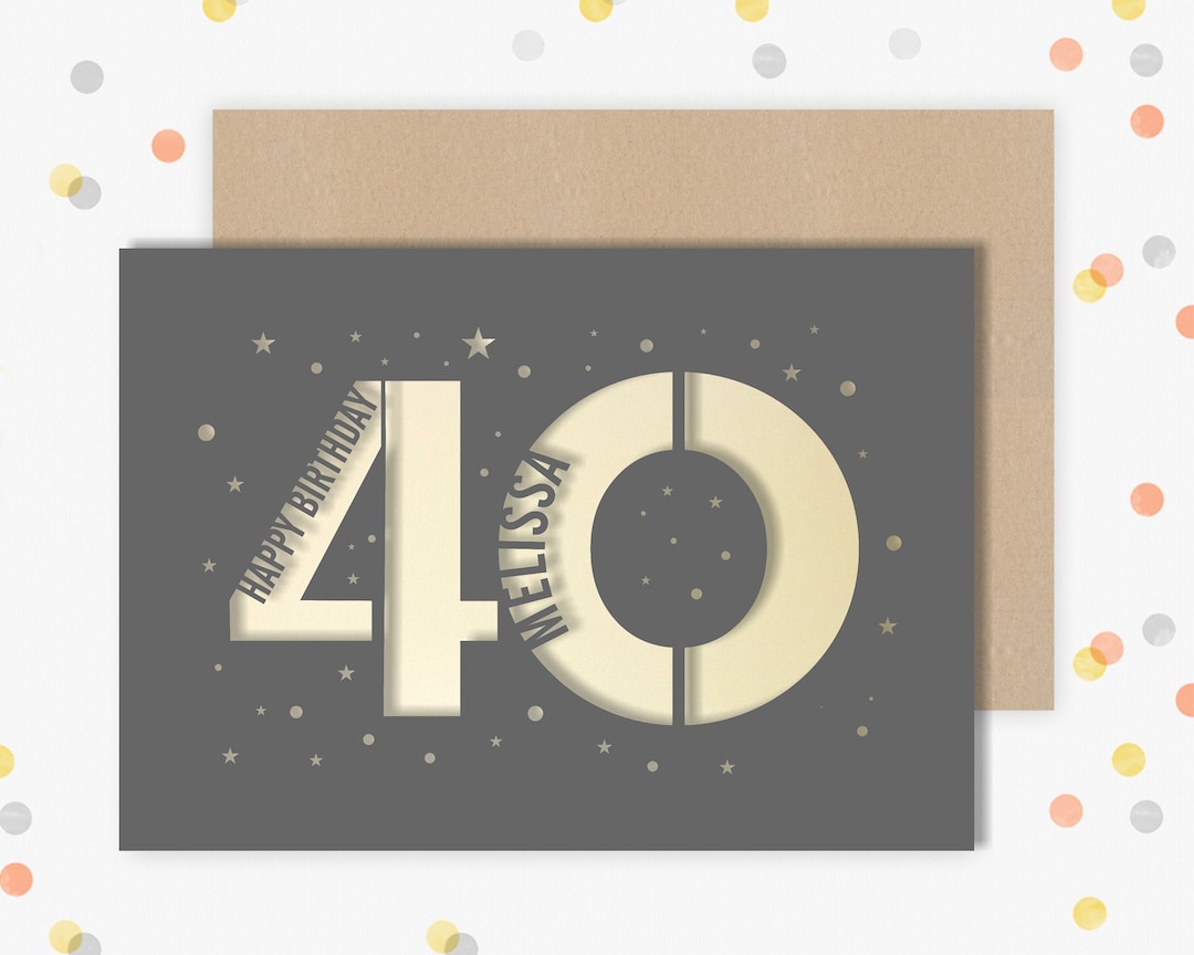 Personalised 40th Birthday Card Papercut Contemporary Star Design - Etsy