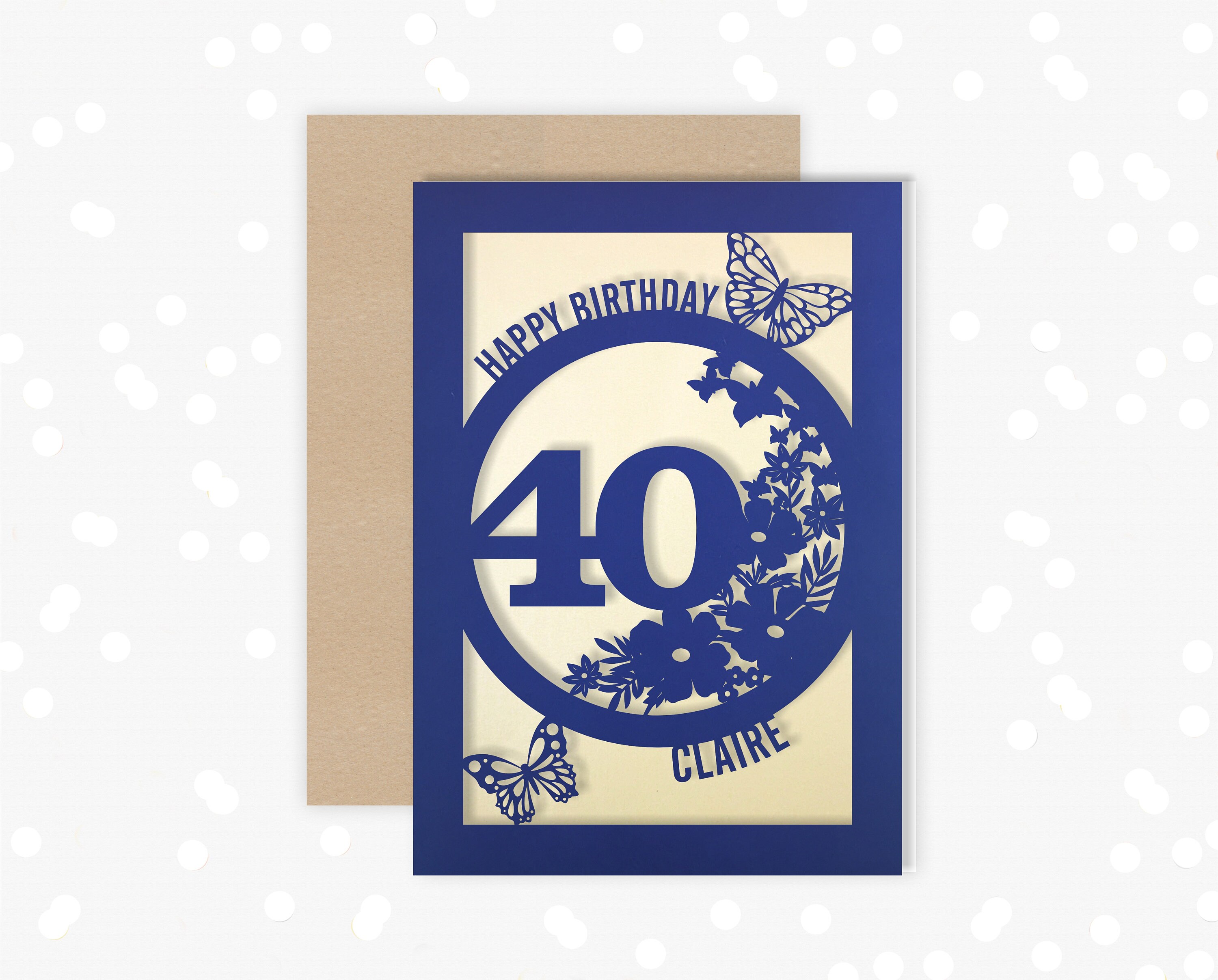 Personalised 40th Papercut Birthday Card Butterfly Design With the Name ...