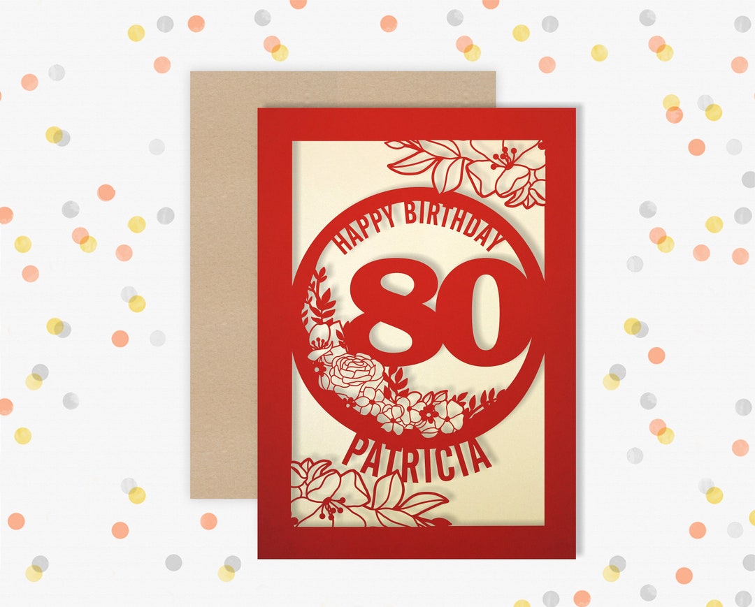 Personalised 80th Birthday Card Papercut Floral Design Card for Her 80 ...