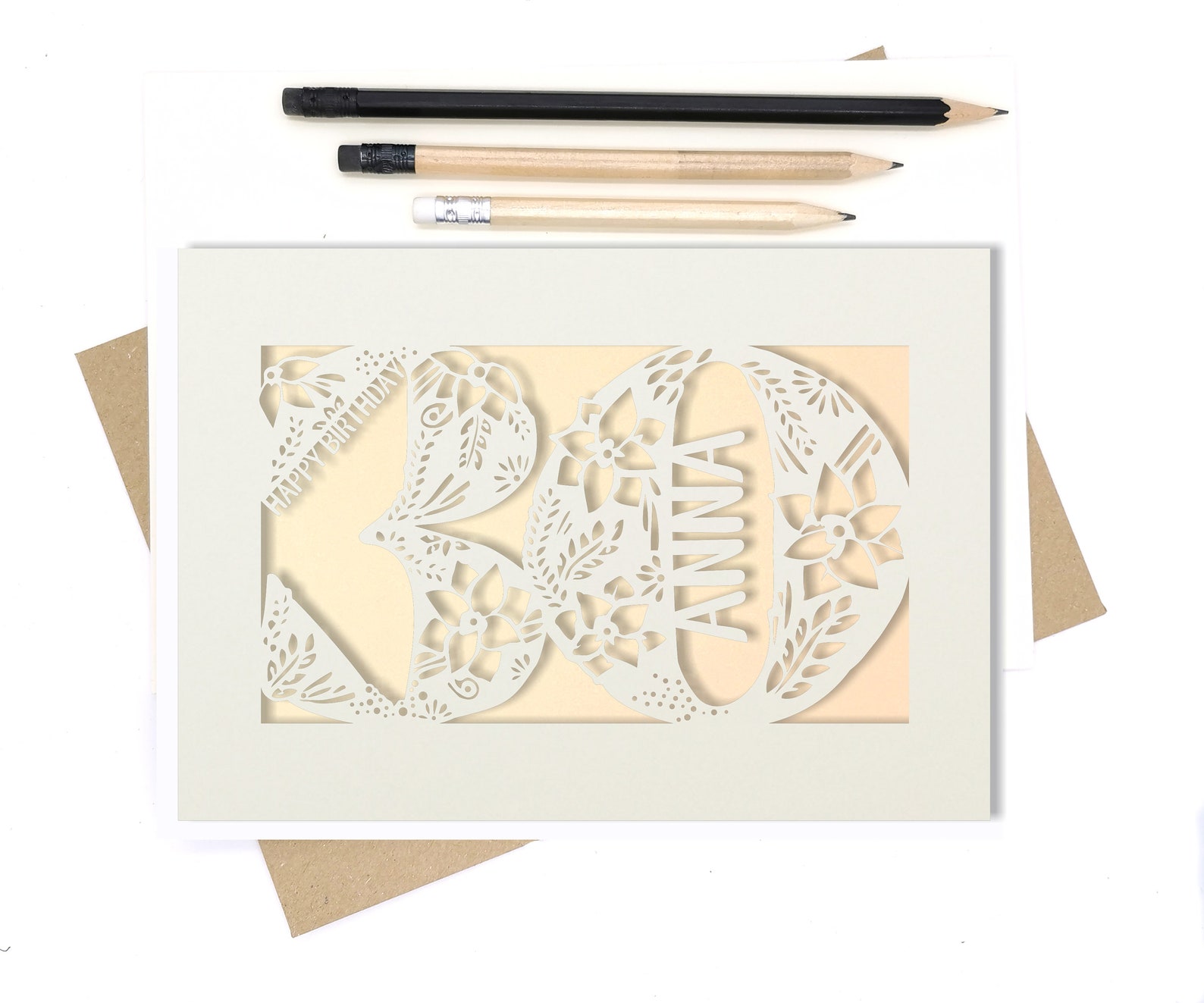 Personalised 30th Papercut Birthday Card Floral Design With the Name ...