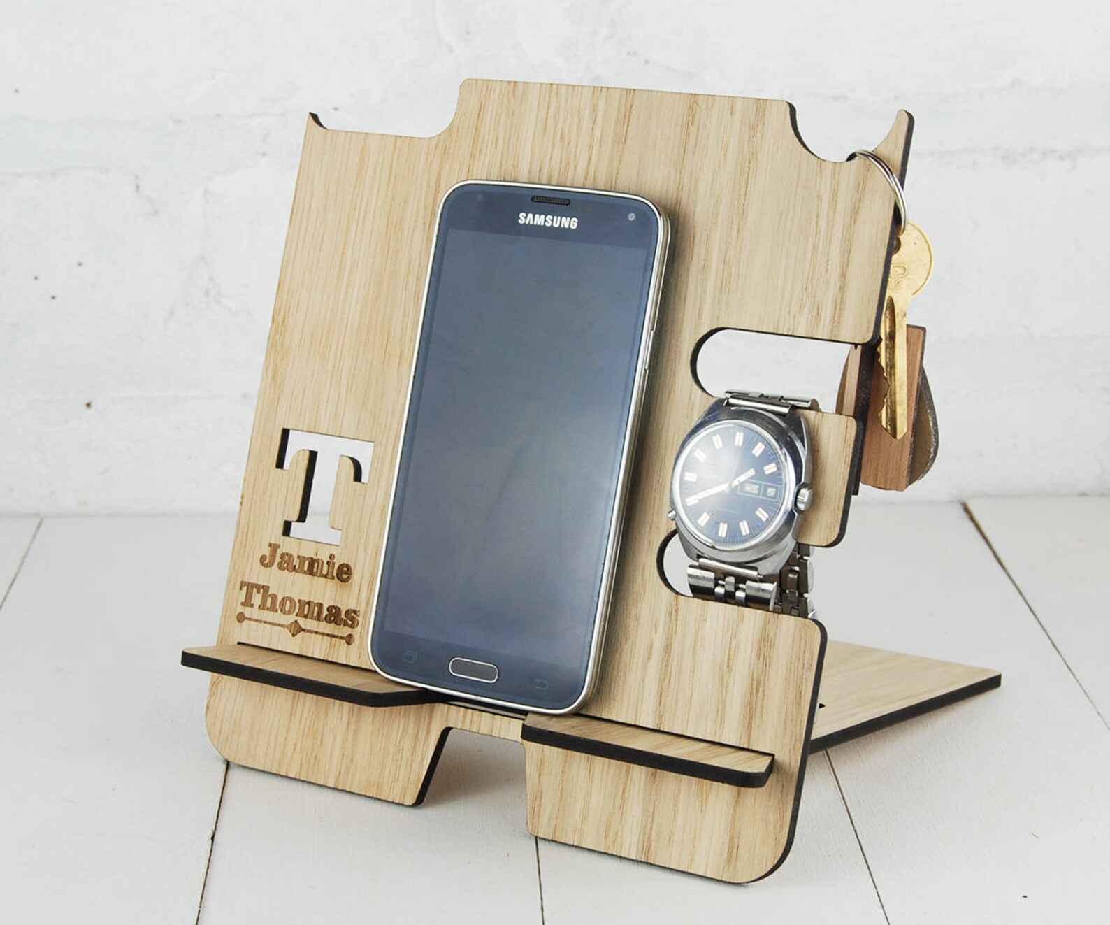 Personalised Oak Docking Station With Free Custom Wording. - Etsy UK