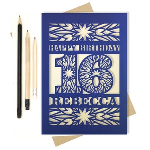 Personalised 16th Papercut Birthday Card With the Name of Your Choice ...